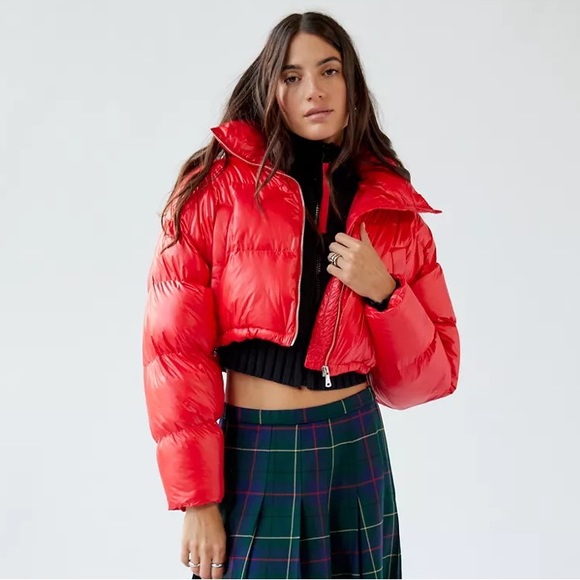 Urban Outfitters | Jackets & Coats | Nwt Uo Shiny Red Cropped Puffer ...